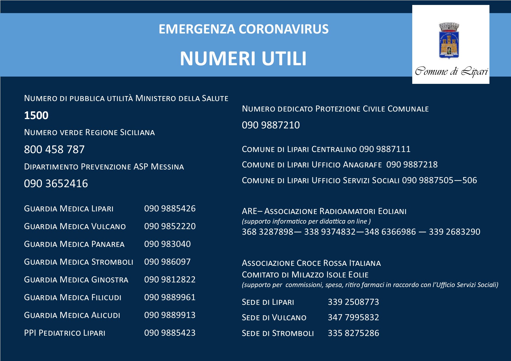 Emergenza Coronavirus, Lipari: i numeri utili | Il Giornale di Lipari