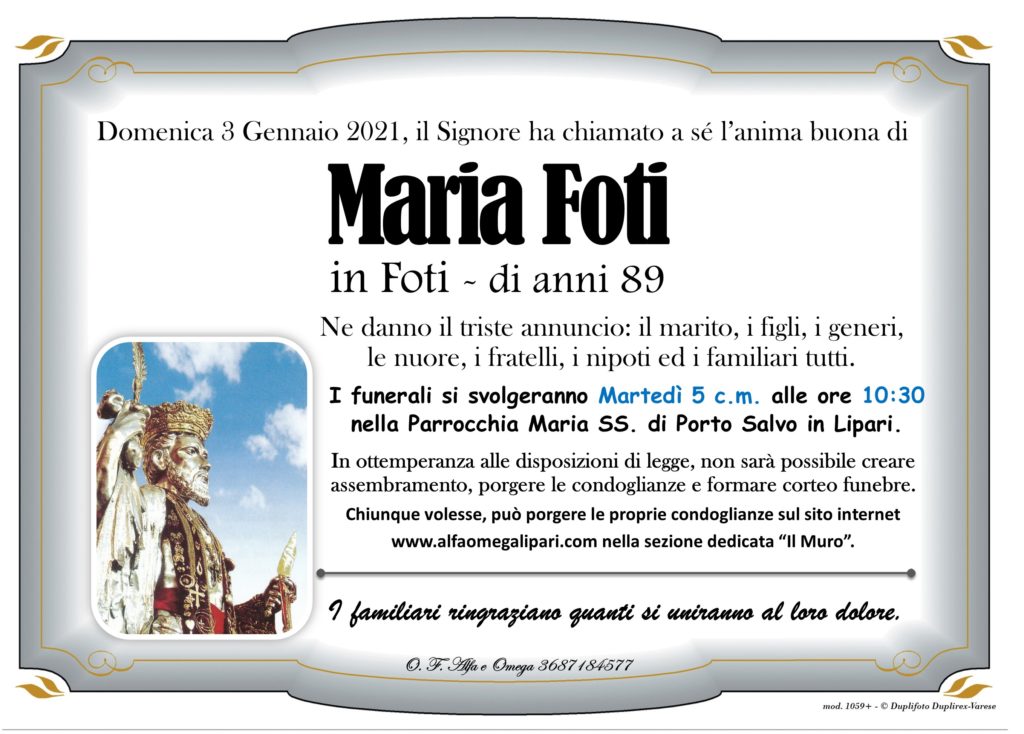 E’ morta Maria Foti in Foti | Il Giornale di Lipari