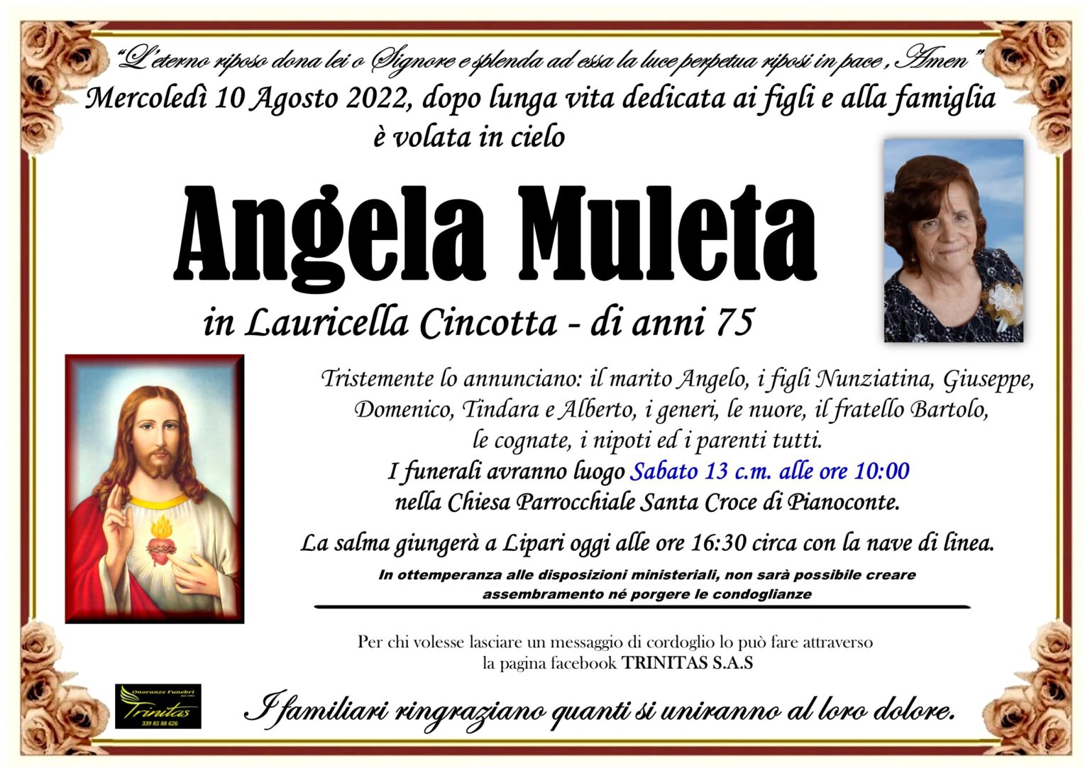 E’ morta Angela Muleta in Lauricella Cincotta | Il Giornale di Lipari