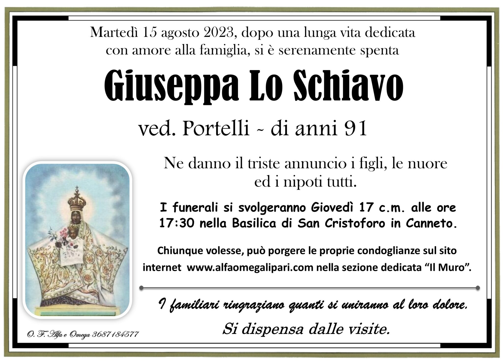 E’ morta Giuseppa Lo Schiavo ved. Portelli | Il Giornale di Lipari